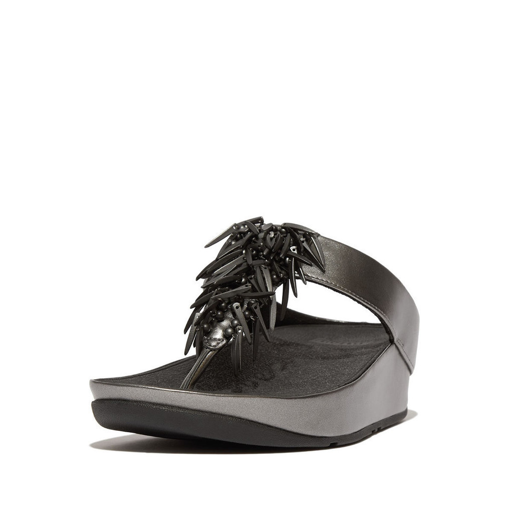 FitFlop RUMBA Beaded Metallic Toe-Post Sandals - Pewter Black (HI7-B06 ...