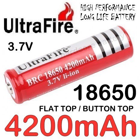 ORIGINAL 4200mAh UltraFire 18650 3.7V Rechargeable Battery Flat top ...