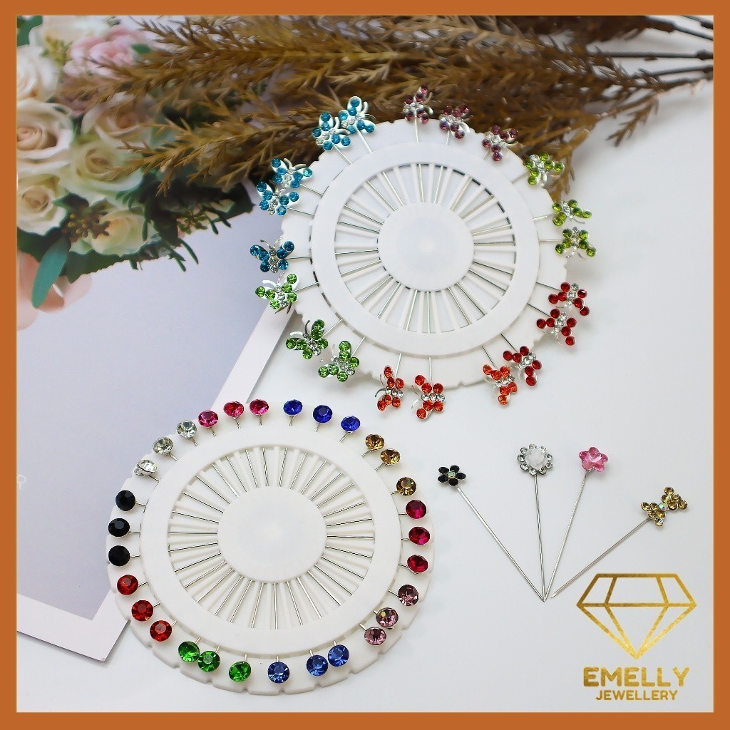EMELLY JEWELLERY PIN A Pin Tudung Bawal Jarum Peniti Crystal Muslim ...