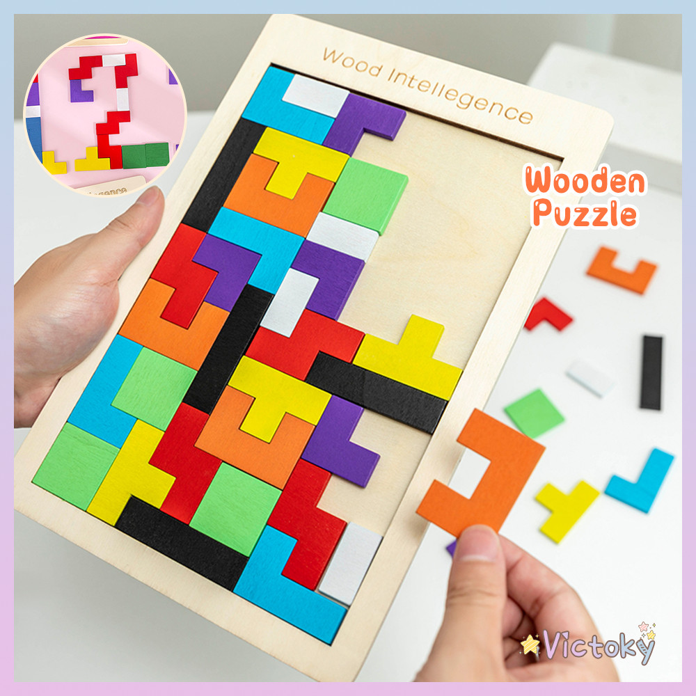 Victoky Wooden Russian Puzzle Block Boarding Game Wooden Tetris ...
