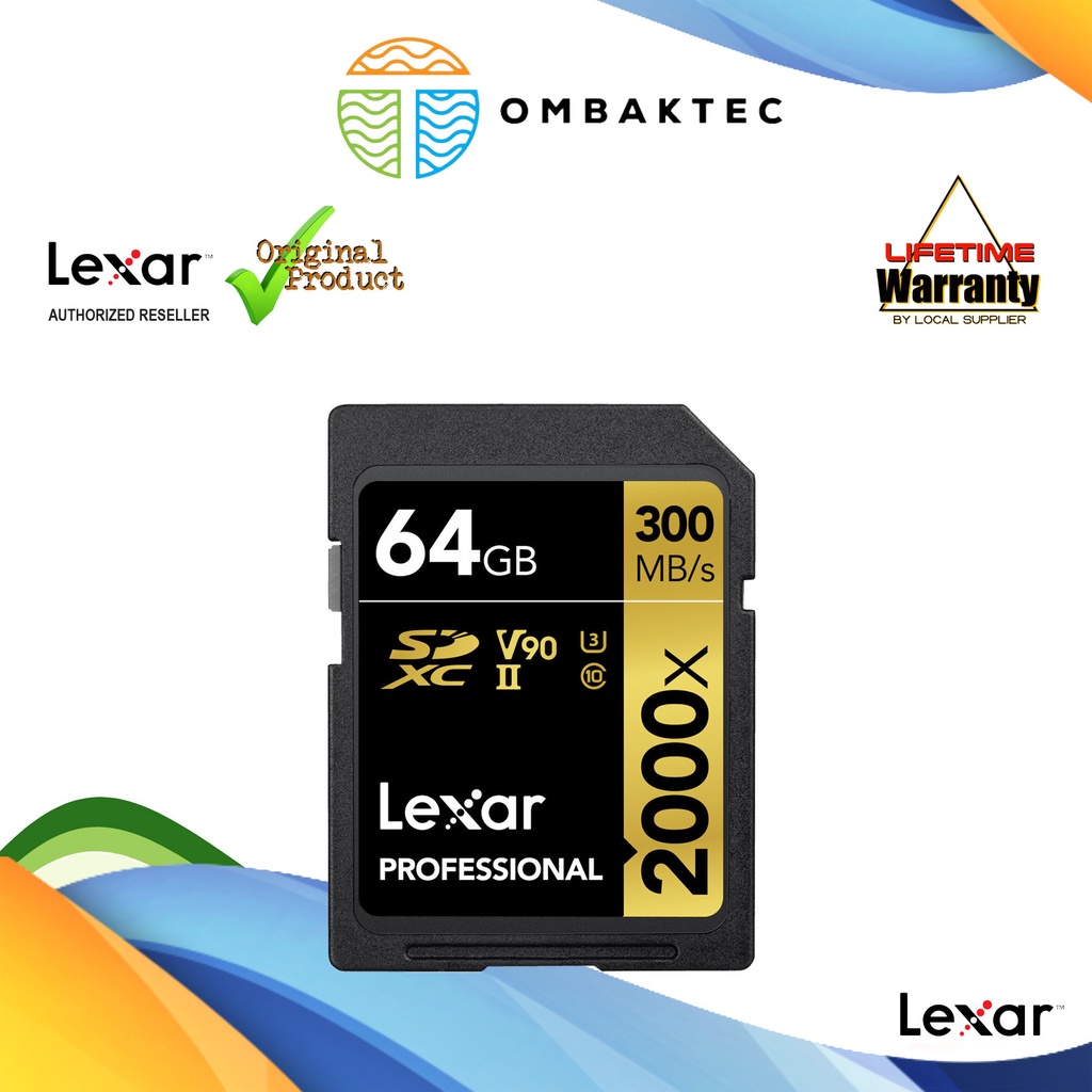 Lexar 2000x SDHC™/SDXC™ UHS-II 64GB Professional Card (R300 / W260 MB/S ...