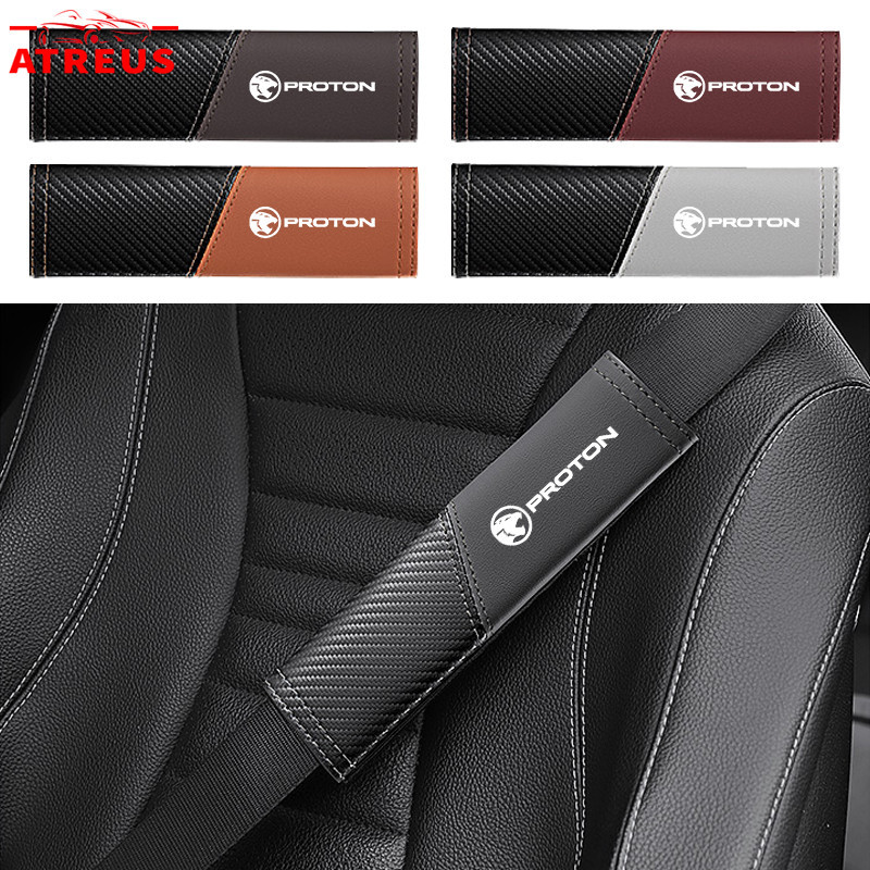 2Pcs Proton Car Seat Safety Belt Covers Leather Carbon Fiber Texture ...
