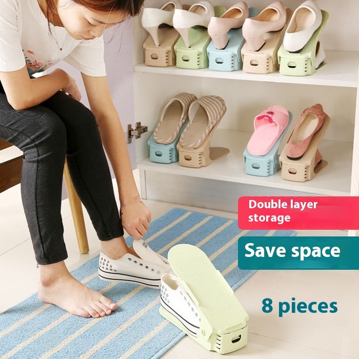 Double-layer shoe tray rack simple home dormitory shoe storage ...