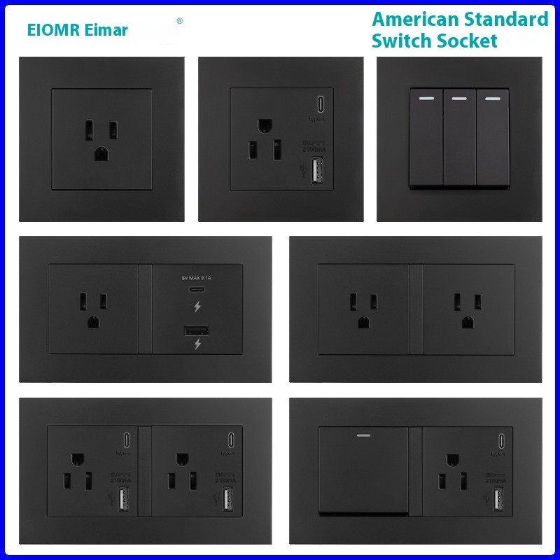 Black American Switch Socket Panel Japanese Wall Socket American ...
