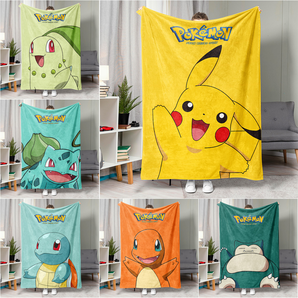 Cute Cartoon Pokemon Pikachu Flannel Blanket One Side Printing Flannel ...