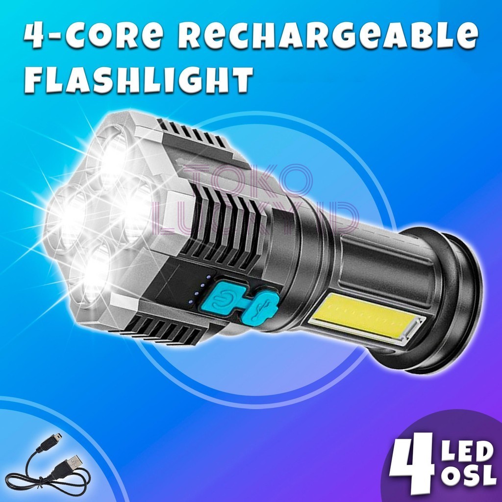 Lampu Suluh 4-Core Torch Light P1000 Super Terang Bright LED Flashlight ...