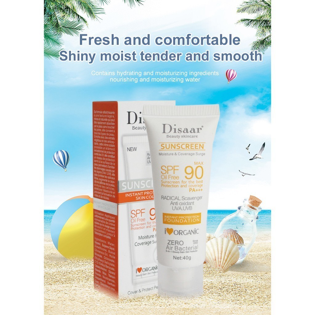 Disaar Sunscreen SPF 90 Moisturizing Whitening Sunblock Cream UVA UVB ...