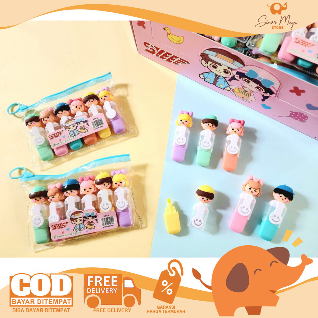 Fancy Highlighter Set of 6 Characters for Boys and Girls Pastel Markers ...