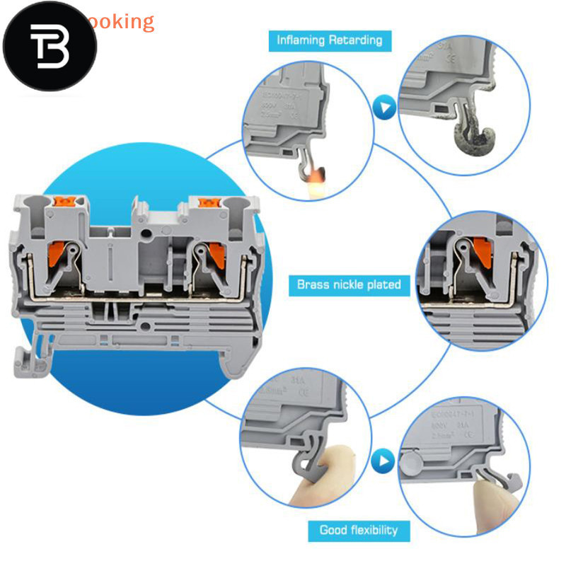 TB 10pcs Din Rail Terminal Blocks PT-2.5 Push In Spring Screwless ...