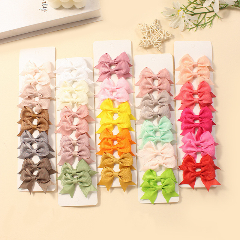 10 Pcs/Set bow Ribbon Hair Clips for baby Hair Pins Solid Color Simple ...