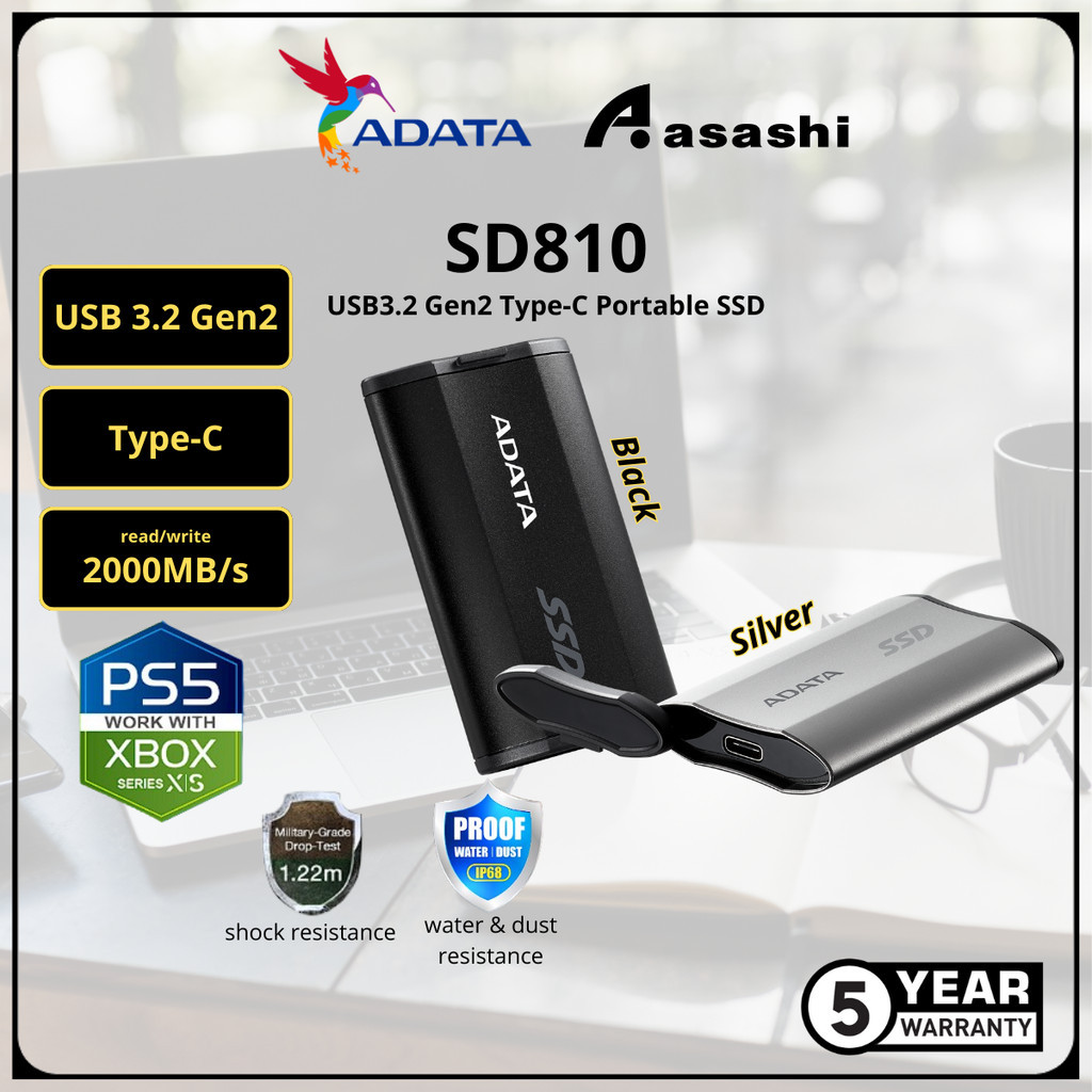 Adata SD810 Black / Silver 1TB / 2TB USB3.2 Gen2 Type-C Portable SSD ...