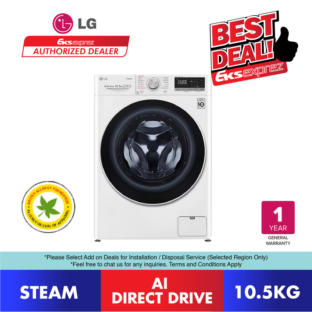 [TnG RM100] LG 10.5kg Front Load Washer with AI Direct Drive™ and Steam ...