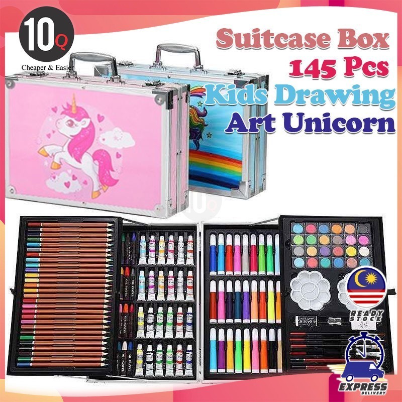 10Q 145pcs Suitcase Art Painting Stationery Set Watercolor Pens Crayon ...
