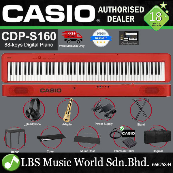 Casio CDP-S160 88 Keys Digital Piano Portable Set - Red (CDPS160 CDP ...