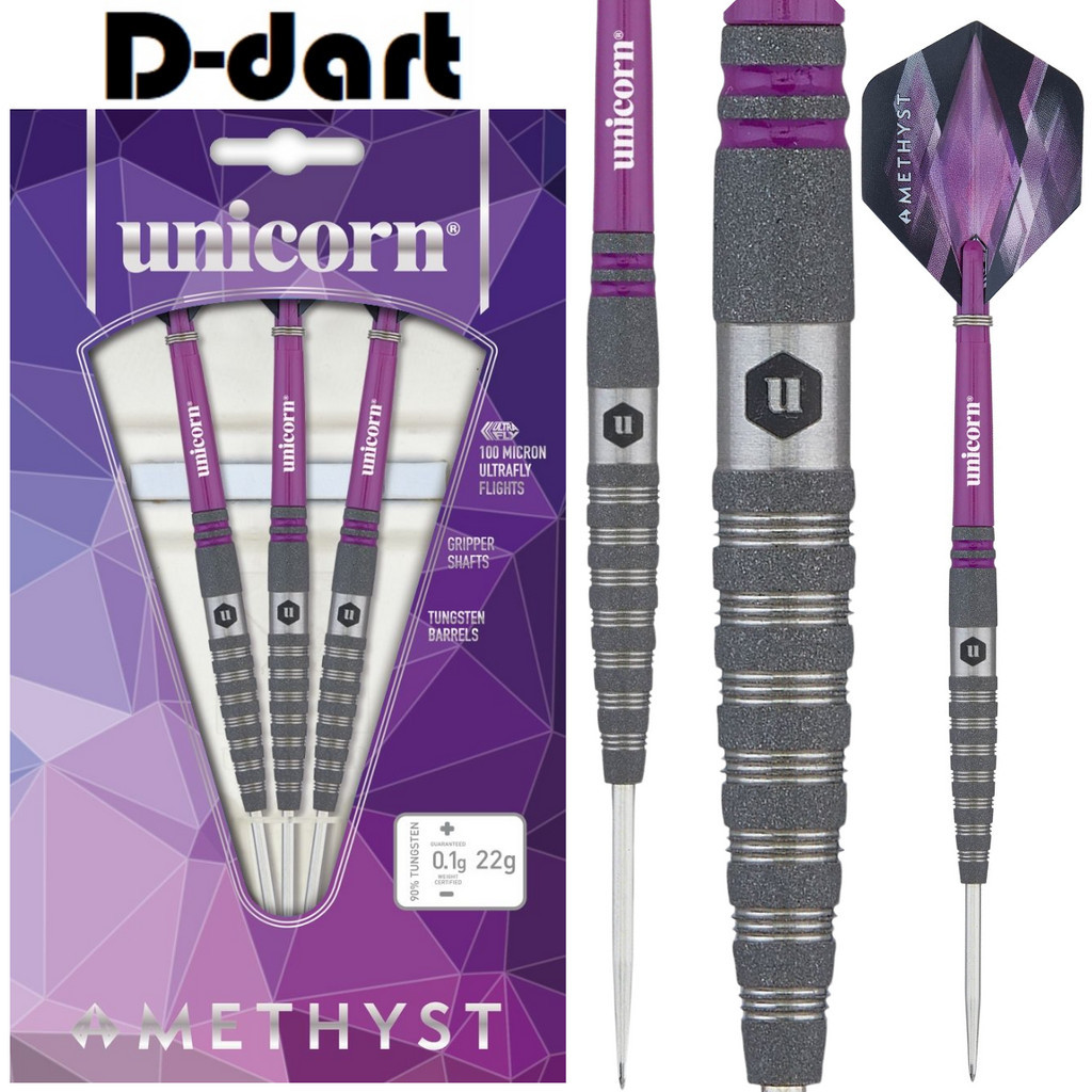 UNICORN STEEL TIP DART -20G/22G Amethyst Style 4 Sandblasted STEEL DARTS (ARROW DART KELULI ...