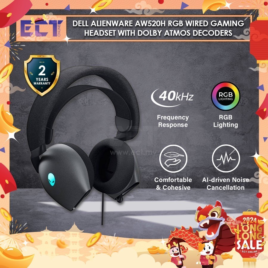 Dell Alienware AW520H RGB Wired Gaming Headset with Dolby Atmos ...