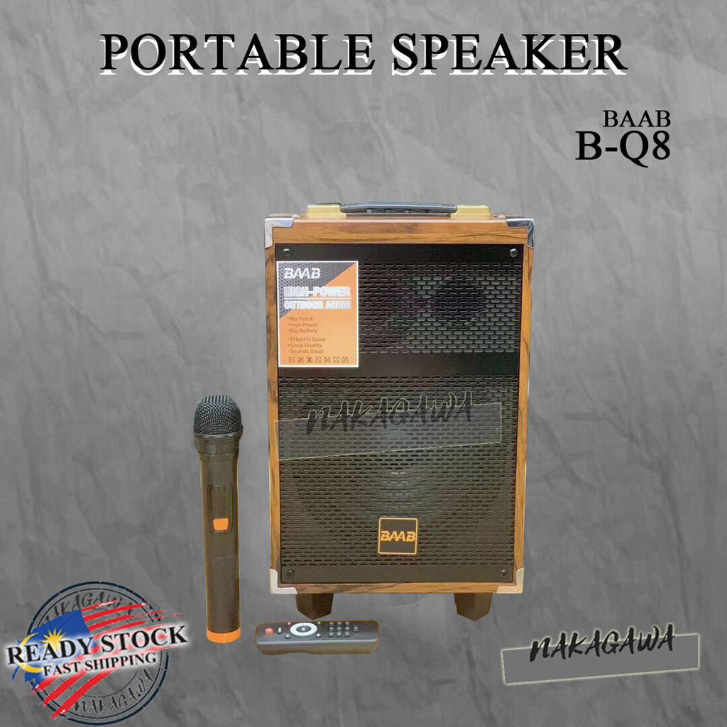 BAAB QUALITY B-Q8 6000W WOODEN KARAOKE TROLLEY HANDY WIRELESS HEAVY BIG SOUND SPEAKER FREE ...