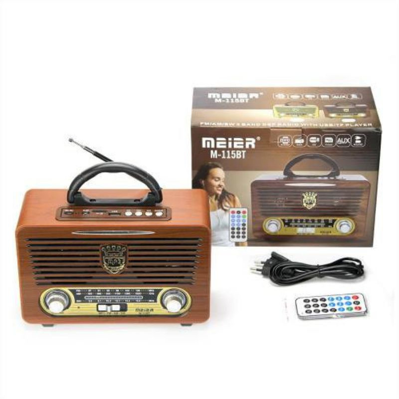 MEIER M-115BT WOODEN Retro Bluetooth Radio FM/AM/SW ,USB,TF CARD,AUX ,3 Band RADIO Bluetooth ...