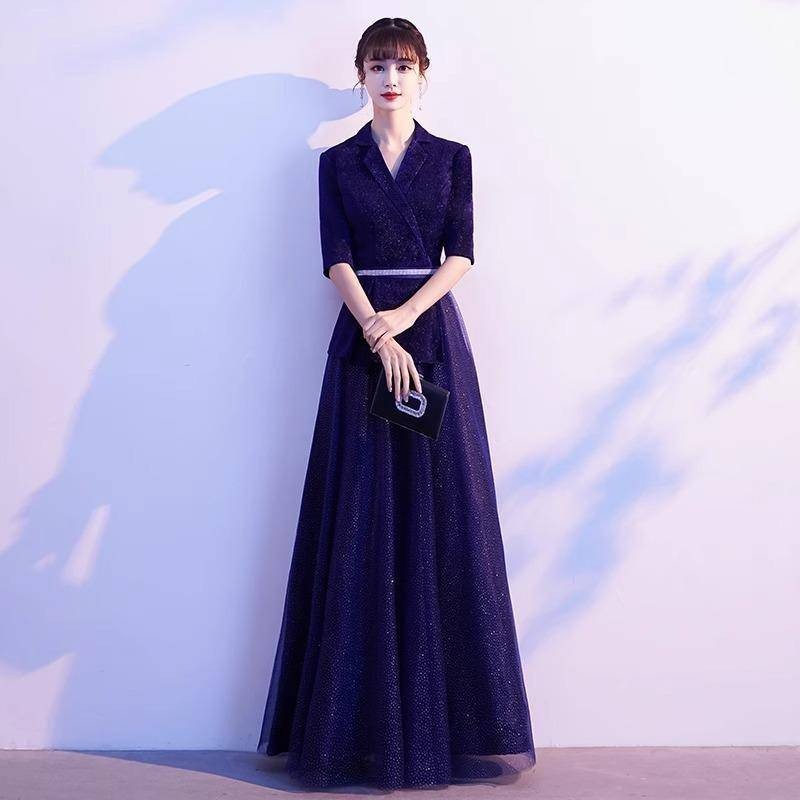 Customize Women Navy Blue Evening Dress Choir Conductor Dress Celebrity ...