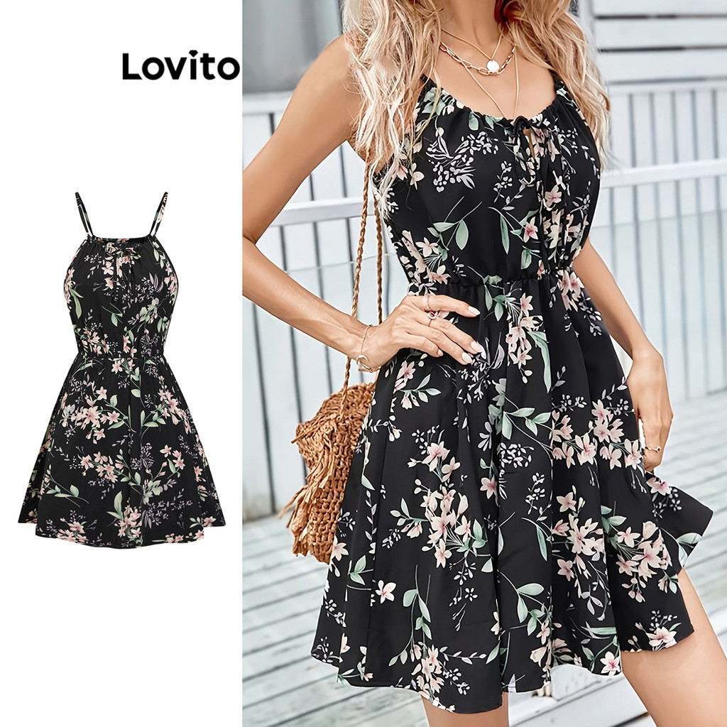 Lovito Slim Fit Boho Lace Up Pattern Dress for Women L80ED325 Lovito ...