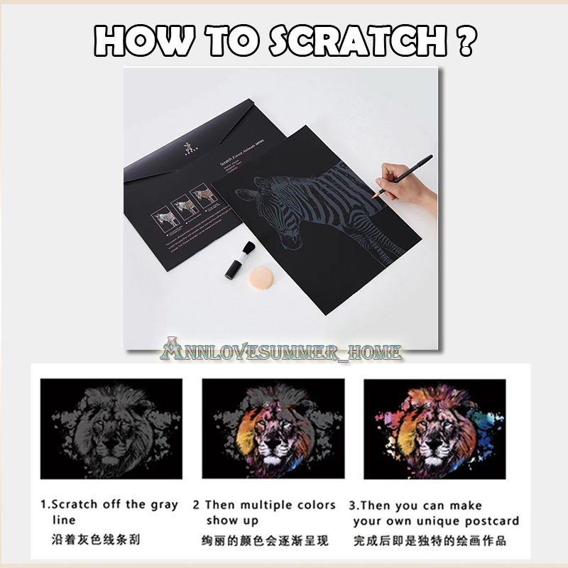 【𝗔𝗦𝗛】Animal Series 🐱Scratch Art Card Fun DIY Paint Anti-Stress for kids ...