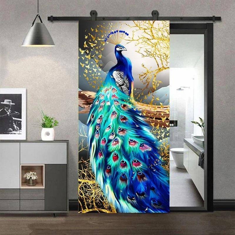 Beautiful Peacock 3D Waterproof Self Adhesive Door Sticker Wallpapers ...