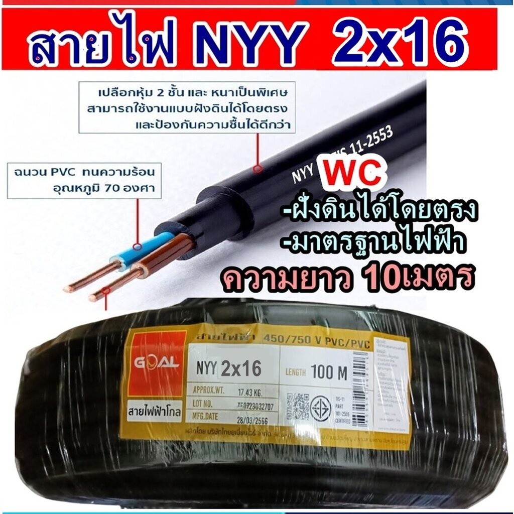 goal Ground Cable NYY No. 16 2 Core Model 2x16 Insulated Cut Length 10 ...