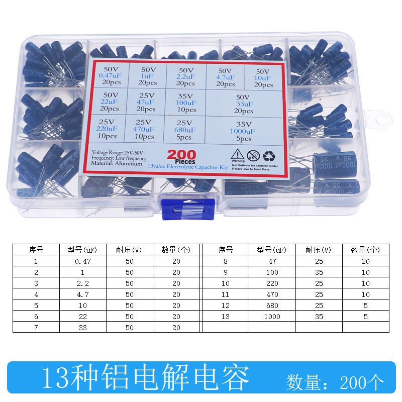 200 Pieces 13 Specifications 0.47 uf-1,000uf Plug-In Capacitor ...