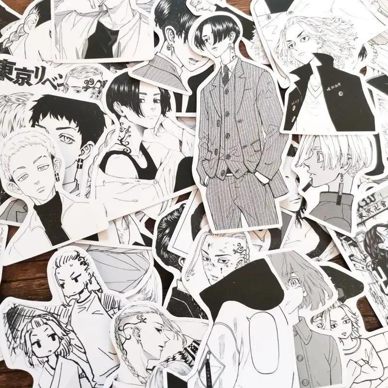 Tokyo Revengers Anime Sticker Mikey Mitsutya Takashi Black White Manga ...