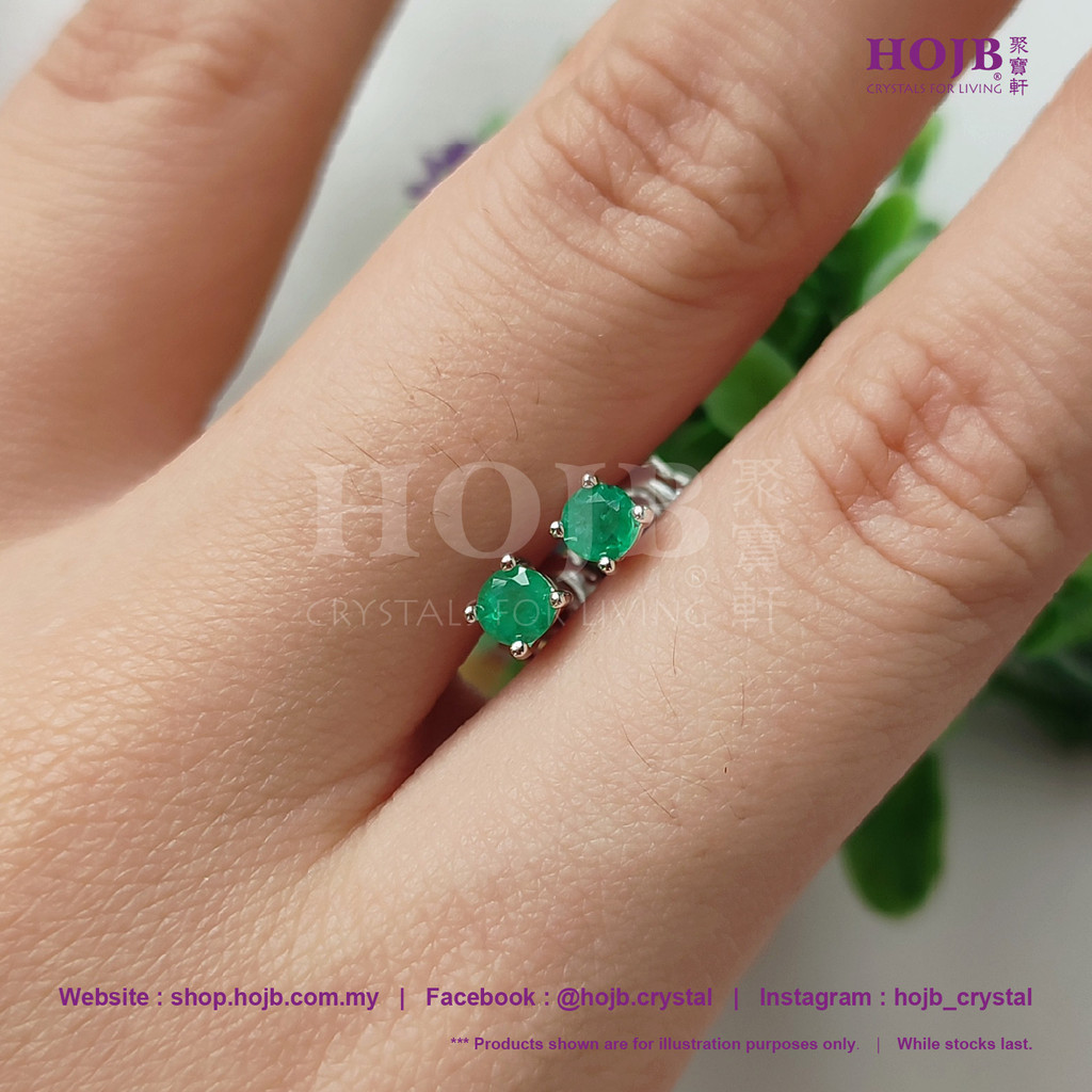 HOJB High Grade Colombia Emerald 5A Round S925 Silver Earring 4mm 聚寶軒优质哥伦比亚绿宝石"祖母绿"5A圆形S925银耳环 ...