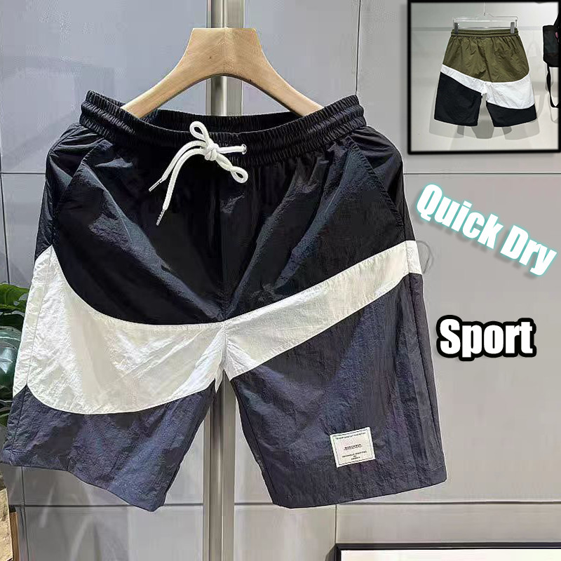 Quick Dry Men Short Summer Casual Versatile Color Block Sport Loose Fit ...