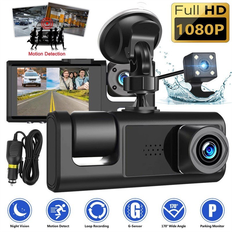 1080P Car Dash Cam 3 Lens WiFi Dashcam 24H Packing Monitor Night Vision ...