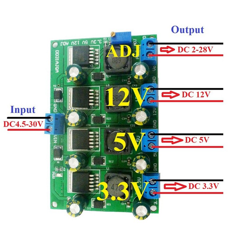 3A 4 Channels Multiple Switching Power Supply Module 3.3V 5V 12V Adjustable Output DC DC Step ...