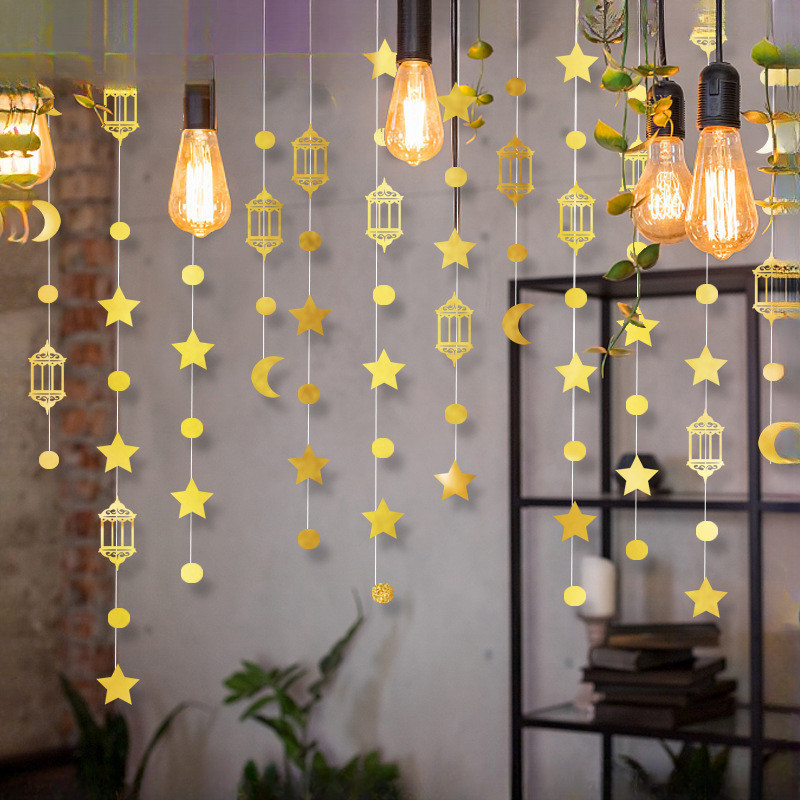 4 Meters Hari Raya Iridescent Star Moon Crescent Garland Holographic ...