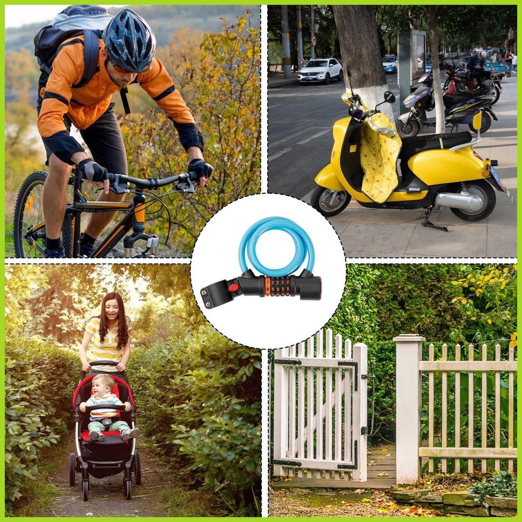 Cycling Cable Locks Heavy Duty 5-Digit Resettable Anti Theft Cycling ...