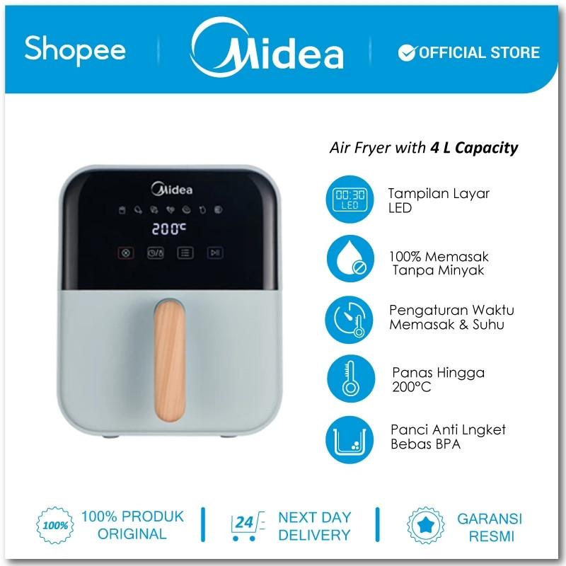 LAYAR Midea 4L Air Fryer - LED Screen Display/Anti-Stick Pan BPA Free ...
