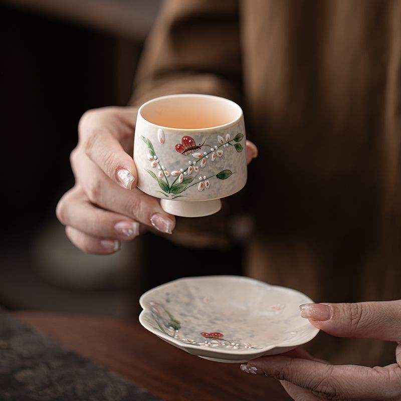 [Cawan Teh Seramik Oncidium yang dilukis dengan tangan tulen] Cawan ...