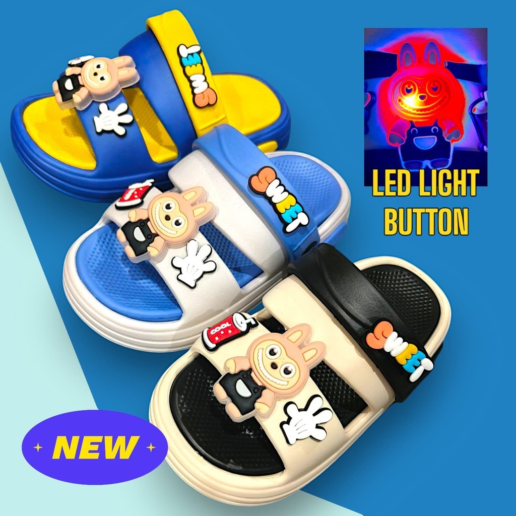 LED Light Button Labubu Kids Sandal Odorless Light Weight Boy Trendy ...