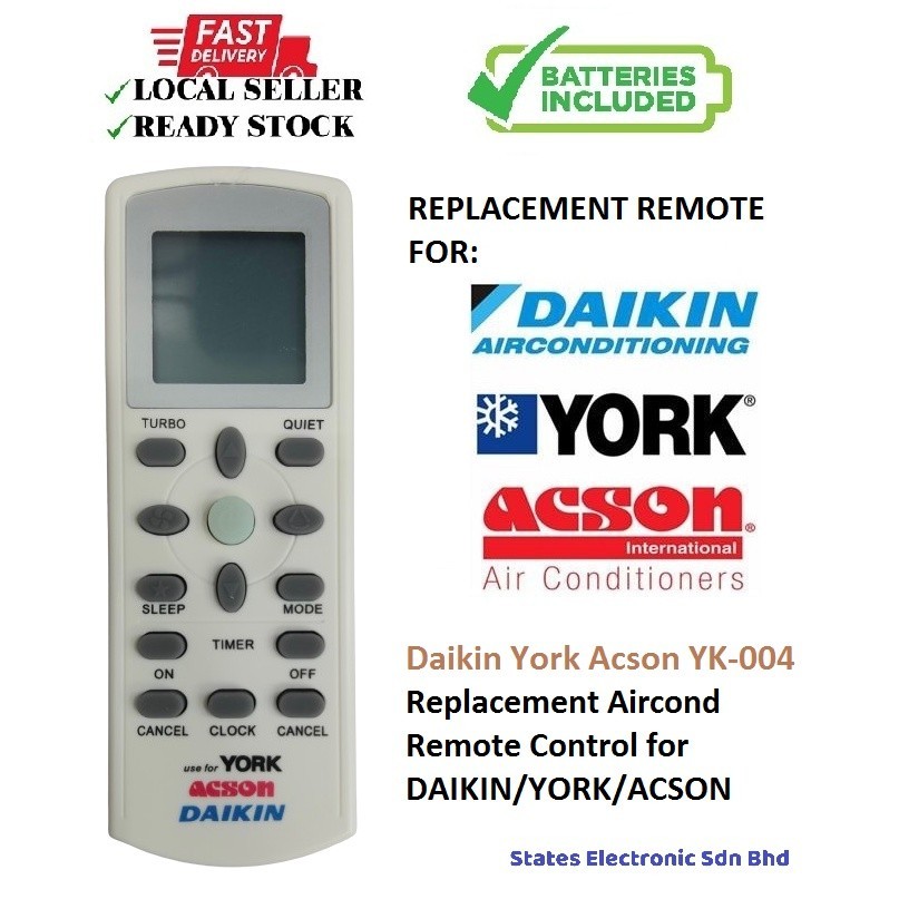 Daikin York Acson YK-004 Replacement Aircond Remote Control for DAIKIN ...