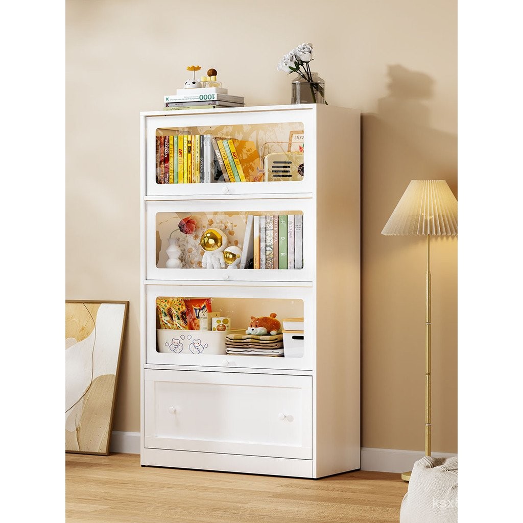 Anti-dust Bookcase Household with Glass Door Back Wall Bookshelf with ...