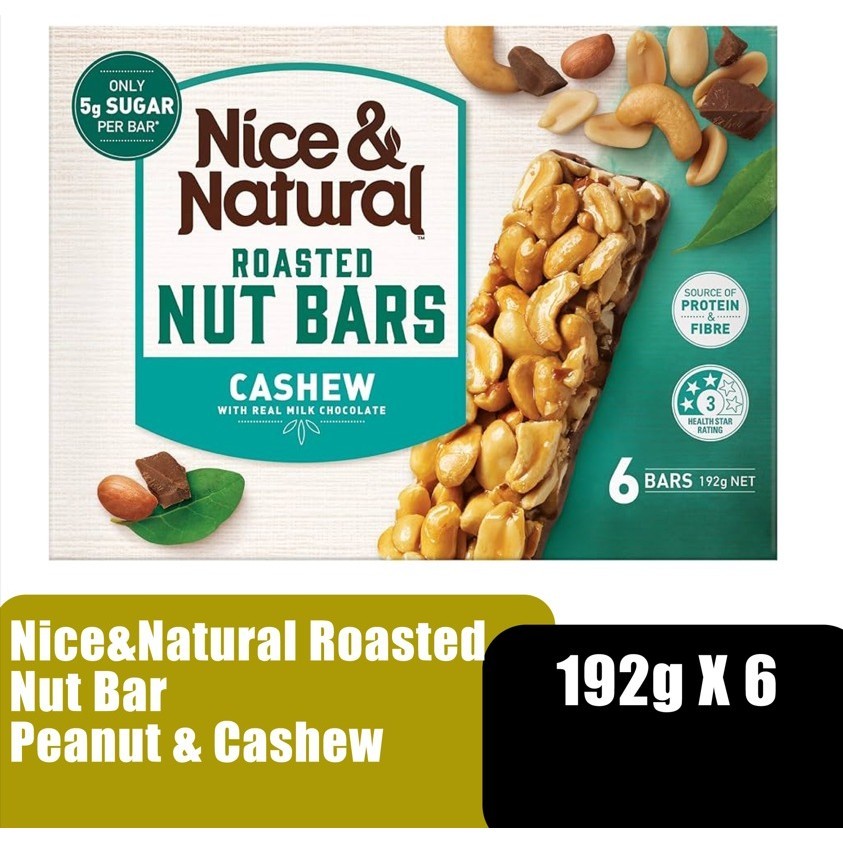 Nice&Natural Roasted Nut Bar Peanut & Cashew 192g x 6 Protein Bar 蛋白棒 ...