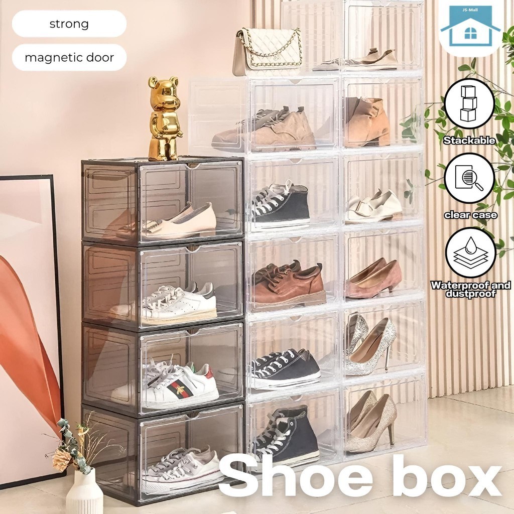 Big Size PP Magnetic Shoe Box Stackable Magnetic Shoe Rack transparent ...