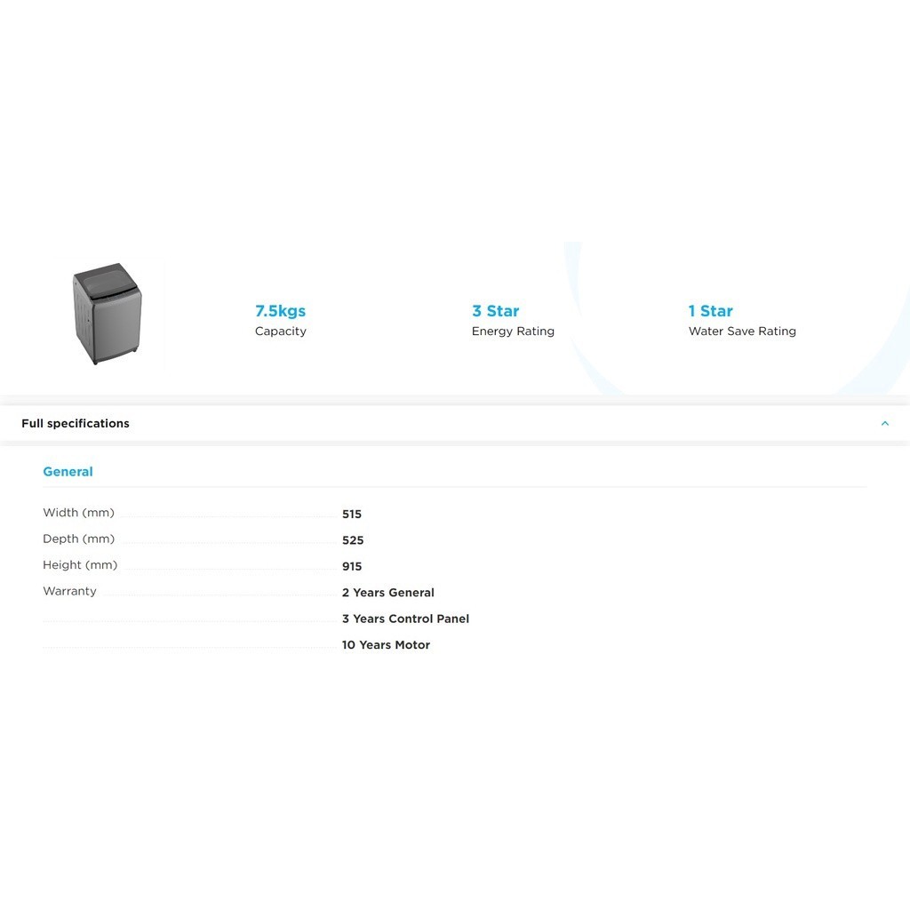 Midea Top Load Fully Auto Washing Machine MA200W75 (7.5kg)/ MA200W85 (8 ...