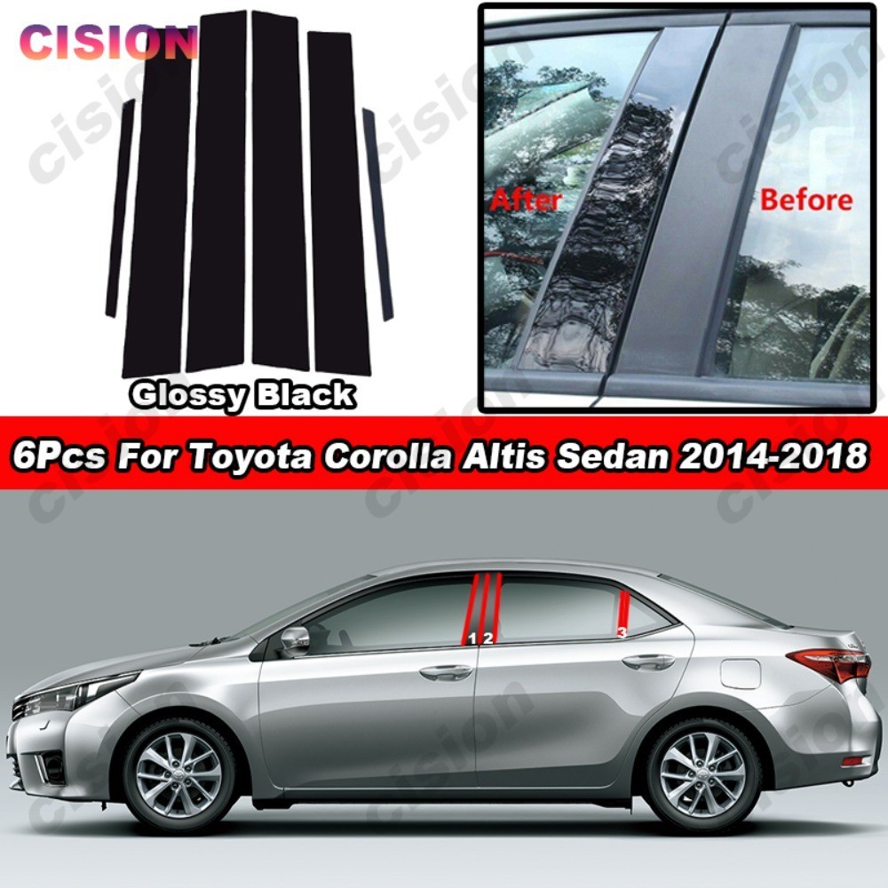 6Pcs Glossy Piano Black PC Material Car Door Window Center B C Pillar ...
