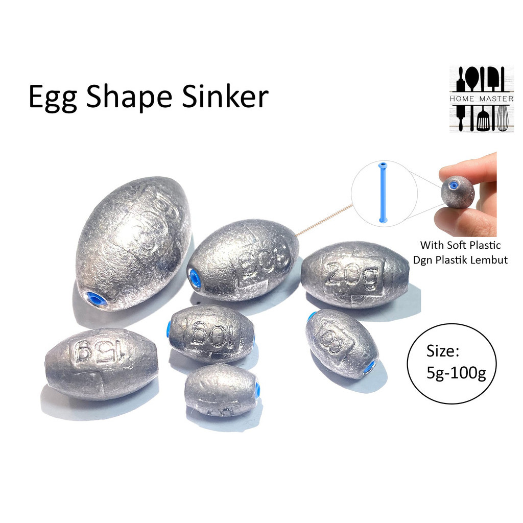 Egg Sinker 5g-100g Batu Ladung Timah Bullet Oval Olive Weighted Lead ...