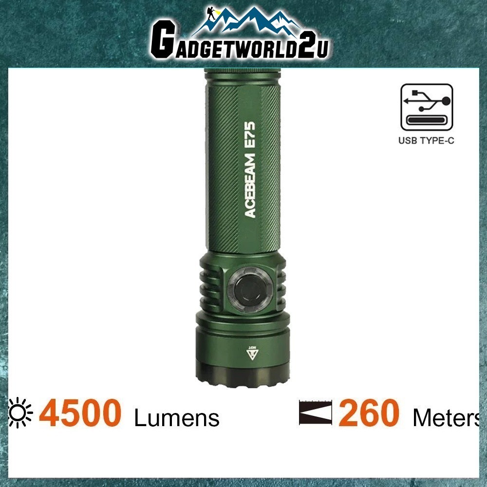 Acebeam E75 Green 6500K Cool White LED 4500 Lumens USB Rechargeable EDC Flashlight | Shopee Malaysia