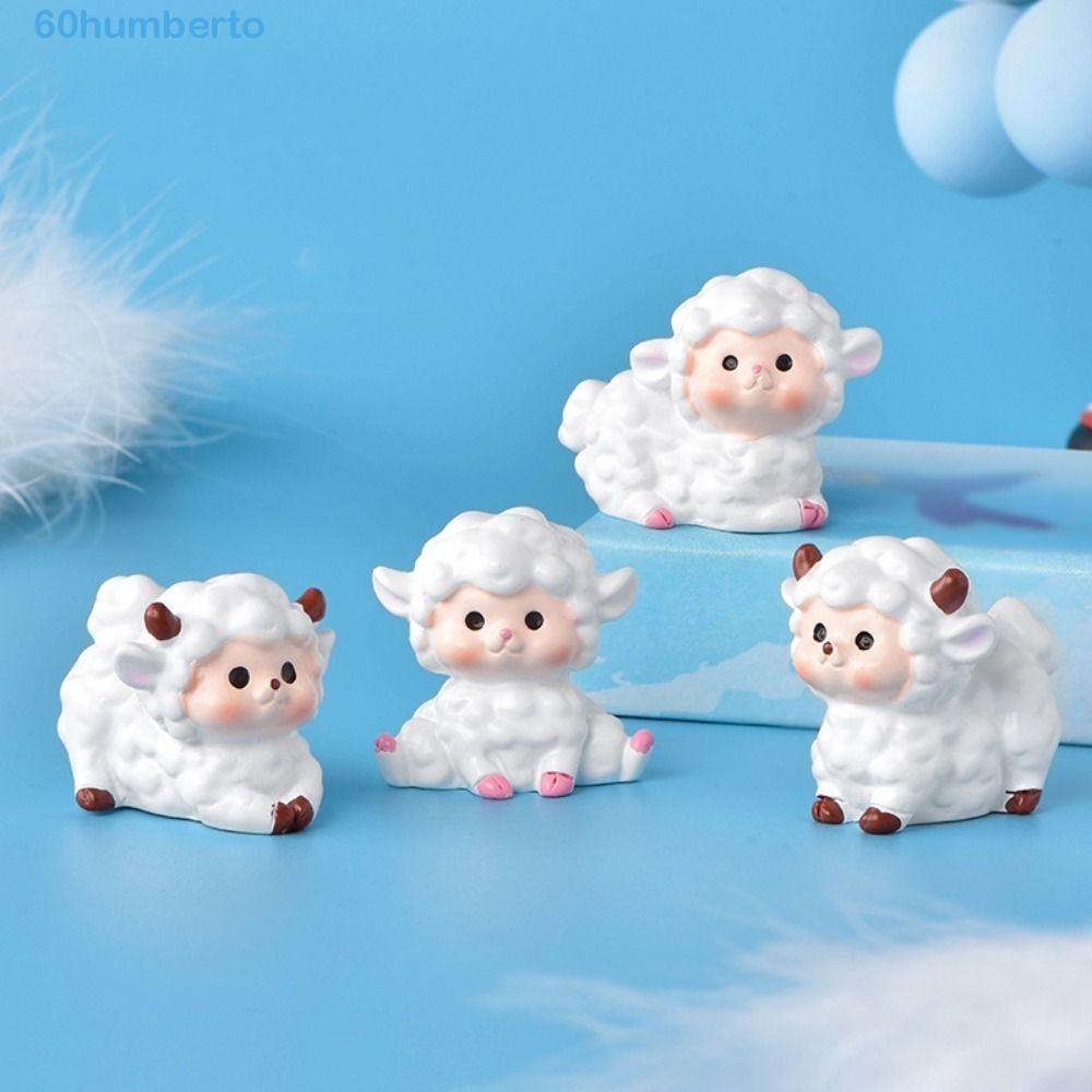 HUMBERTO Garden Lamb Statue, Cute White Sheep Micro Landscape ...