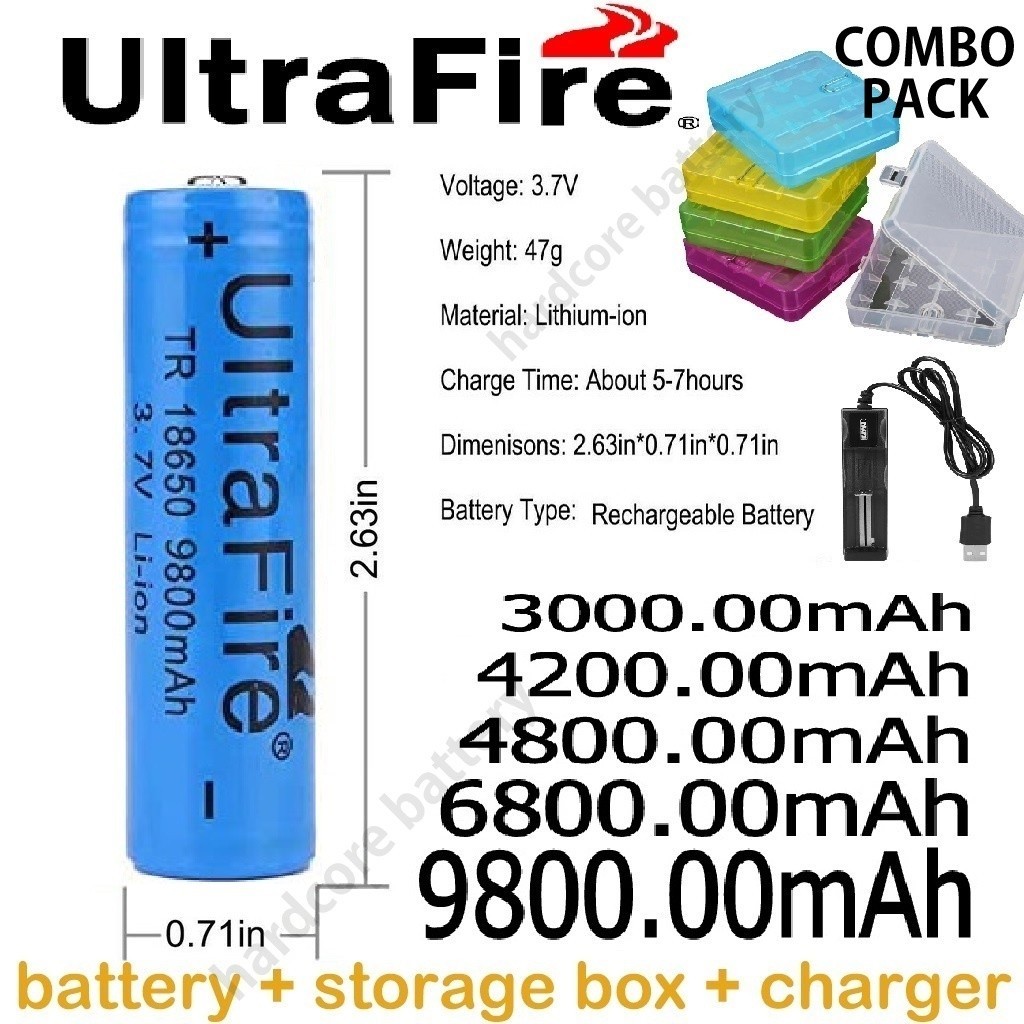 UltraFire 3.7V 18650 Rechargeable Battery Batteries Flash torch light fan kipas 3000 4200 4800 ...