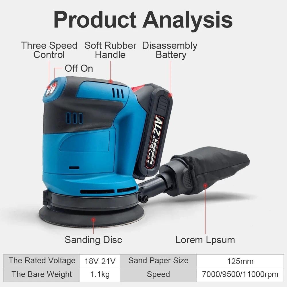 7000/9500/11000rpm 3-Speed Electric Sander Random Orbital Motor Wood ...