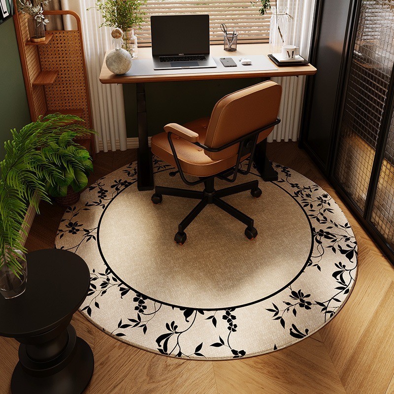 Retro High-End Study Desk Carpet Swivel Chair Floor Mat Floor ...
